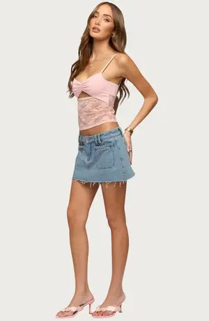 EDIKTED Damarie Sheer Lace Cutout Camisole - Light-pink