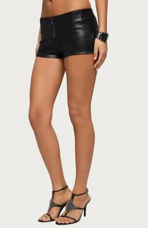EDIKTED Faux Leather Micro Shorts With Exposed Zipper