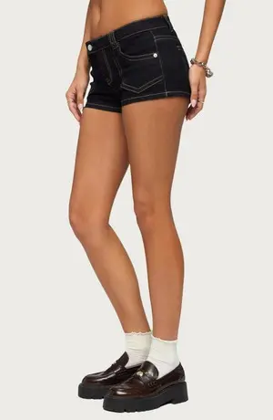 EDIKTED Quinne Contrast Stitch Denim Shorts