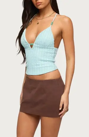 EDIKTED Alitah Bead Textured Halter Neck Tank Top