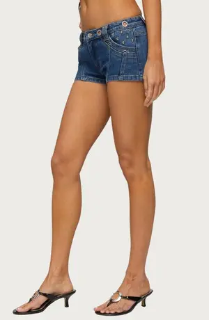 EDIKTED Danikah Stud Grommet Denim Shorts