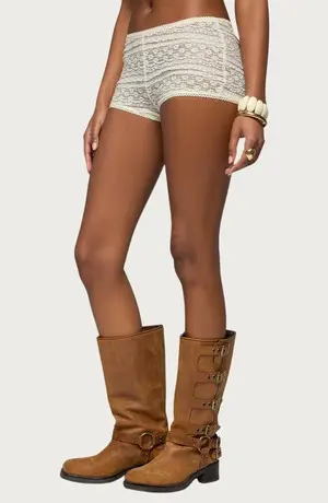 EDIKTED Sheer Lace Micro Shorts With Scalloped Edges