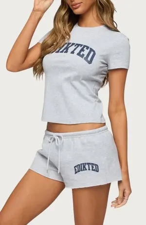 EDIKTED Sporty Babe Logo T-shirt - Gray-melange