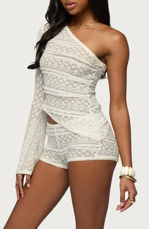 EDIKTED One-shoulder Lace Top With Single Long Sleeve