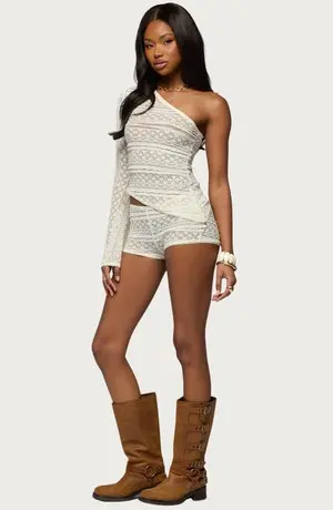EDIKTED One-shoulder Lace Top With Single Long Sleeve