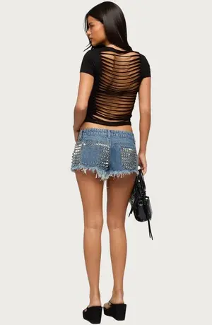 EDIKTED Izabella Shredded Back T-shirt