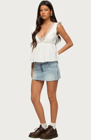EDIKTED Emree Distressed Denim Miniskirt