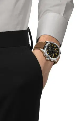 TISSOT Chronograph Leather Strap Watch - Black