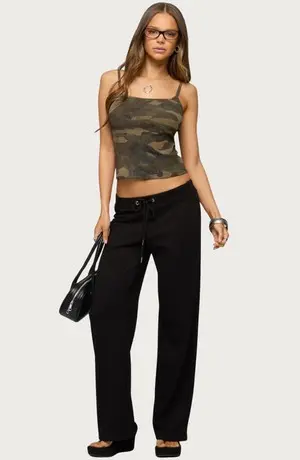 EDIKTED Camouflage Print Cropped Camisole - Olive