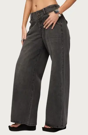 EDIKTED Meredith Low Rise Wide Leg Jeans - Black