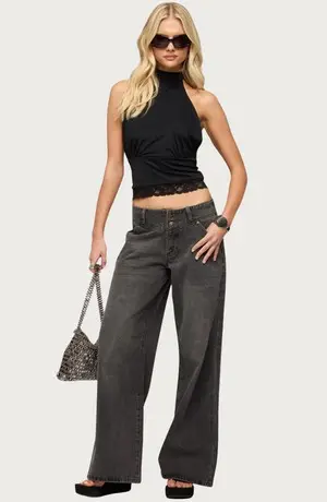 EDIKTED Meredith Low Rise Wide Leg Jeans - Black