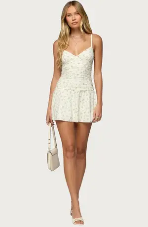 EDIKTED Lushia Floral Ruched Mini Dress