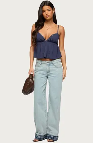 EDIKTED Alina Studded Cropped Babydoll Camisole