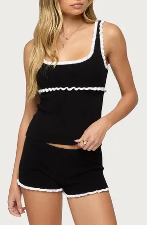 EDIKTED Saffra Contrast Ruffle Knit Tank