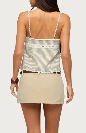 EDIKTED Elodie Stripe Lace Trim Tank