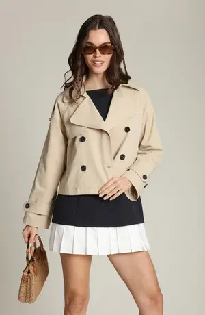 Avec Les Filles Double Breasted Cropped Trench Coat