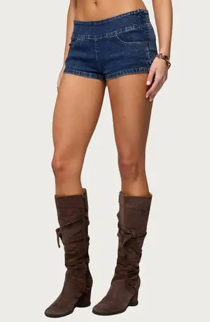 EDIKTED Zaida Stretchy Denim Micro Shorts