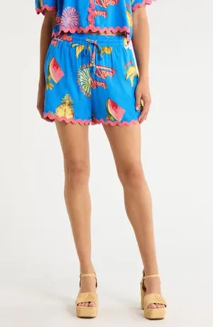 SUGARLIPS Halle Drawstring Tropical Print Shorts - Cobalt-combo