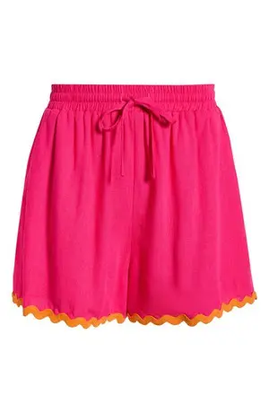 SUGARLIPS Halle Drawstring Tropical Print Shorts - Fuchsia-orange