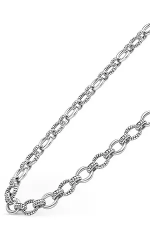 Lagos Signature Caviar Sterling Fluted Oval Link Necklace