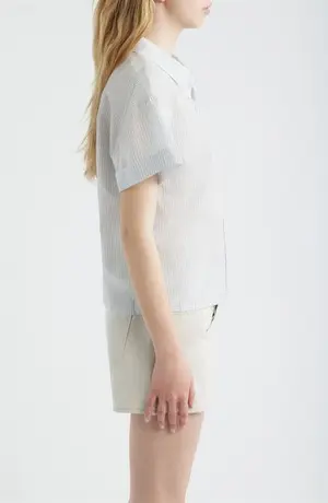 FRAME Short Sleeve Cotton & Silk Striped Shirt