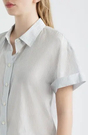 FRAME Short Sleeve Cotton & Silk Striped Shirt