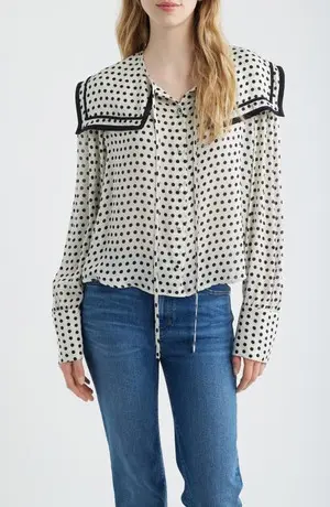 FRAME Polka Dot Sailor Collar Silk Blouse