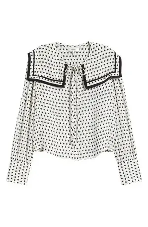 FRAME Polka Dot Sailor Collar Silk Blouse