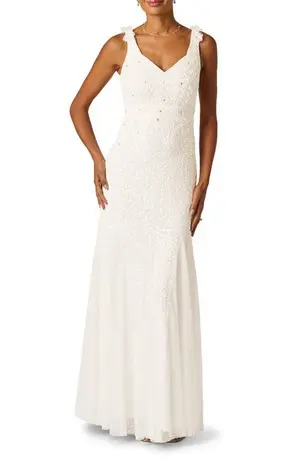 Adrianna Papell Beaded Godet Mermaid Gown