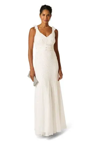 Adrianna Papell Beaded Godet Mermaid Gown