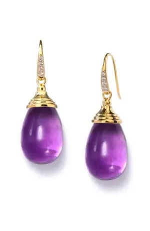 SYNA JEWELS 18k Yellow Gold And Diamond Drop Earrings - Amethyst