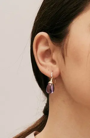 SYNA JEWELS 18k Yellow Gold And Diamond Drop Earrings - Amethyst