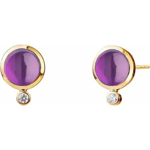 SYNA JEWELS Cirra Mini Studs In 18k Yellow Gold With Gemstones And Diamonds - Amethyst