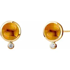 SYNA JEWELS Cirra Mini Studs In 18k Yellow Gold With Gemstones And Diamonds - Citrine