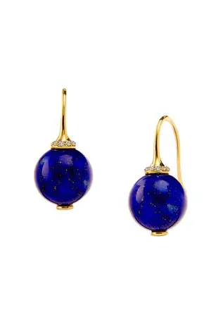 SYNA JEWELS 18k Yellow Gold Beaded Drop Earrings With Diamonds - Lapis Lazuli