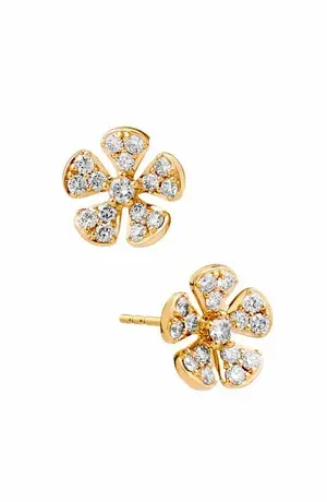 SYNA JEWELS 18k Yellow Gold And Flower Stud Earrings - Diamond