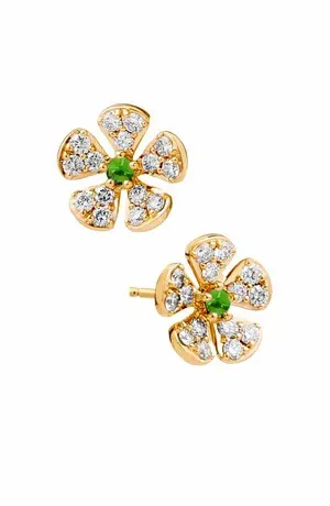SYNA JEWELS 18k Yellow Gold And Flower Stud Earrings - Emerald