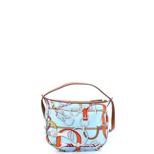 Hermès Sursoie To Go Pouch Printed Silk And Leather - Blue