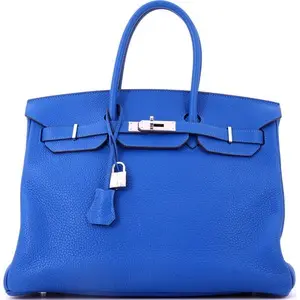 HERMÈS Birkin Handbag Blue Clemence With Palladium Hardware 35