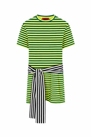 SIMONMILLER Lottie T-shirt Dress With Tie Waist - Lime Stripe Combo