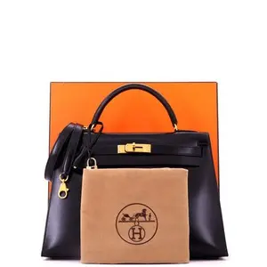 Hermès Kelly Handbag Black Box Calf With Gold Hardware 32