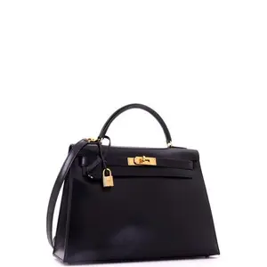 Hermès Kelly Handbag Black Box Calf With Gold Hardware 32