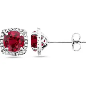 ALLUREZ Lab-grown Ruby And Natural Diamond Stud Earrings In Sterling Silver
