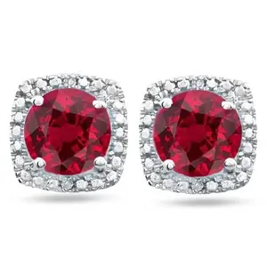 ALLUREZ Lab-grown Ruby And Natural Diamond Stud Earrings In Sterling Silver