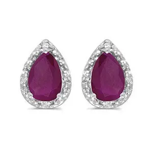 ALLUREZ 14k White Gold Pear White Topaz And Diamond Stud Earrings - 1.52ct/ruby/white Gold