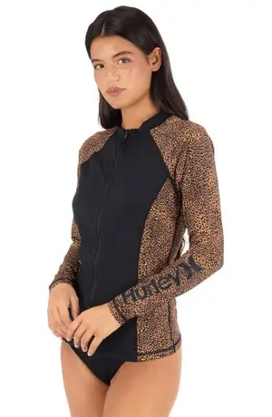 Hurley Soft Spot Zip Front Long Sleeve Rashguard One-piece Swimsuit