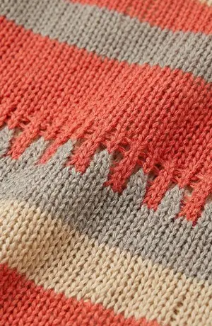MODENAIRE Distressed Stripe Knit Sweater With Flared Sleeves - Beige