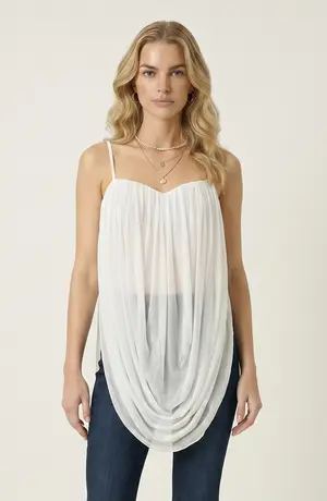 MODENAIRE Draped Sweetheart Chiffon Camisole Top - Ivory