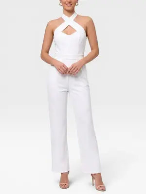 Rachel Rachel Roy Halter Neck Jumpsuit With Keyhole Detail - Eggshell