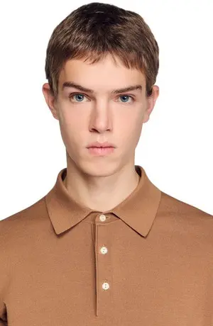 Sandro Cotton And Silk Polo Shirt - Dark Camel